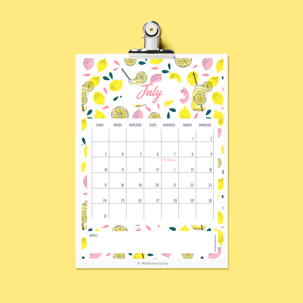 Le calendrier de juillet | MelleMimijolie