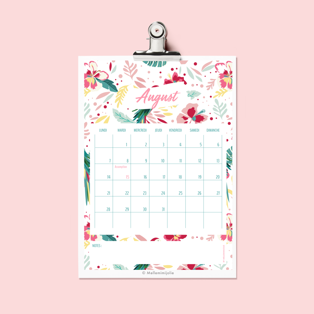 Le calendrier d'août | MelleMimijolie